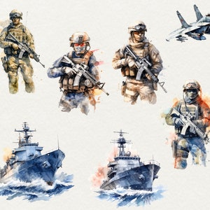 Watercolor Military Clipart, 50 PNG Army Clip Art - Instant Download ...
