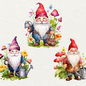 Watercolor Garden Gnome Clipart, 17 PNG Fantasy Floral Spring Gnome ...