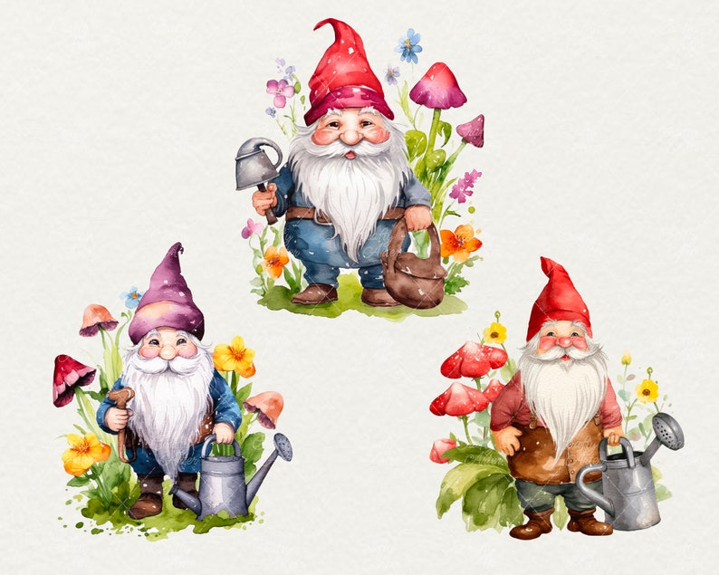 Watercolor Garden Gnome Clipart: Floral Fantasy PNG (commercial Use) - Etsy