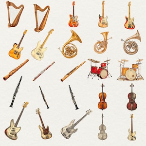 Musical Instruments Clipart, Music Instrument Png Files, Retro Guitar ...