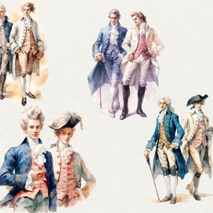 Rococo Mens Clipart, Watercolor Elegant Men Clipart, 20 PNG Rococo ...