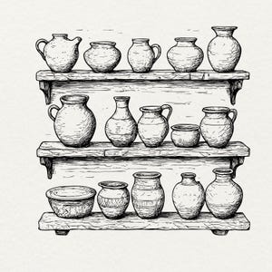 Pottery Line Art Clipart Bundle: Studio Ceramics, Vases (38 PNG + 38 ...