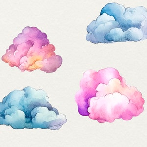Watercolor Clouds Clipart, 30 PNG Watercolor Pastel Clipart Clouds Pink ...