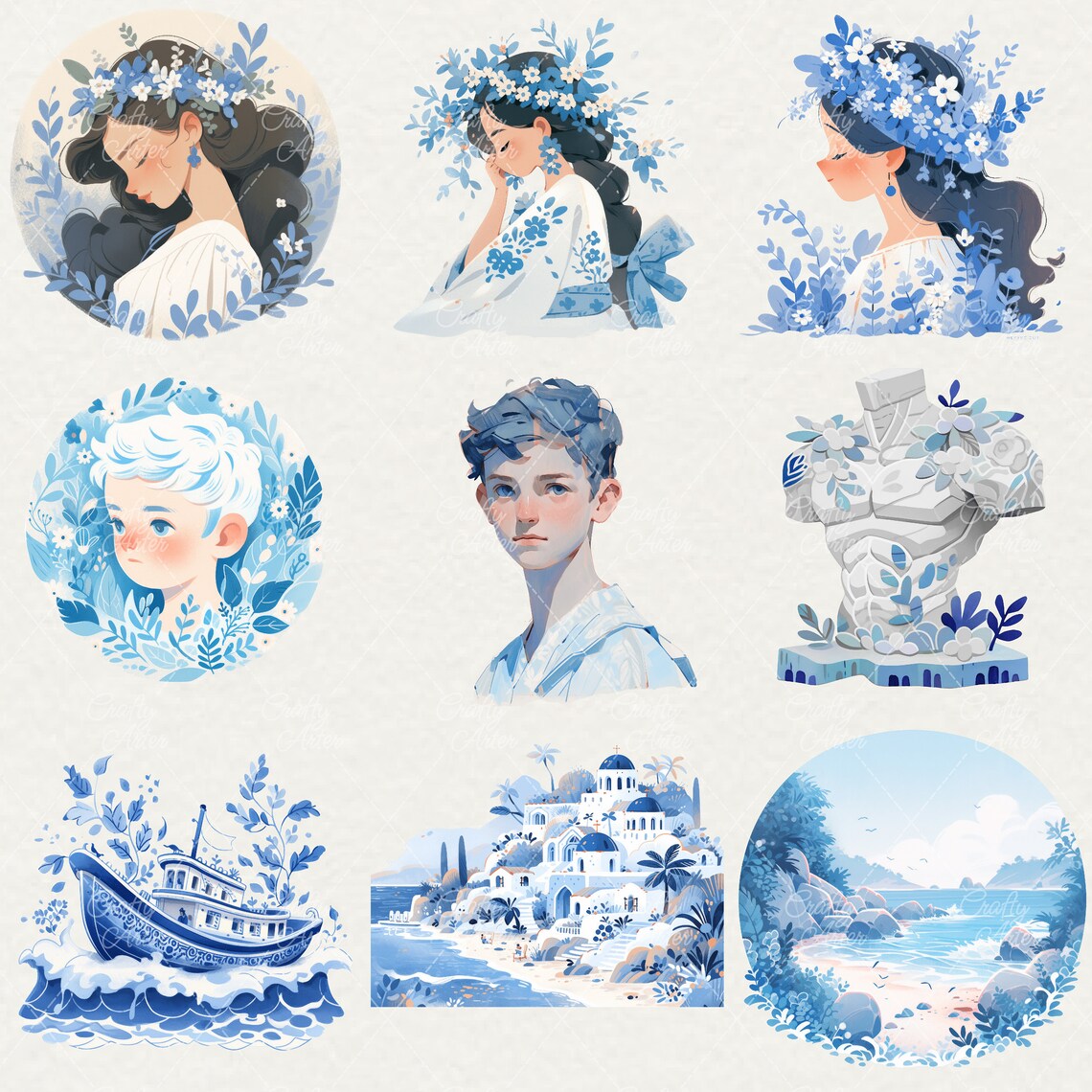 Pastel Greece Clipart Bundle: 48 PNG Watercolor Illustrations ...