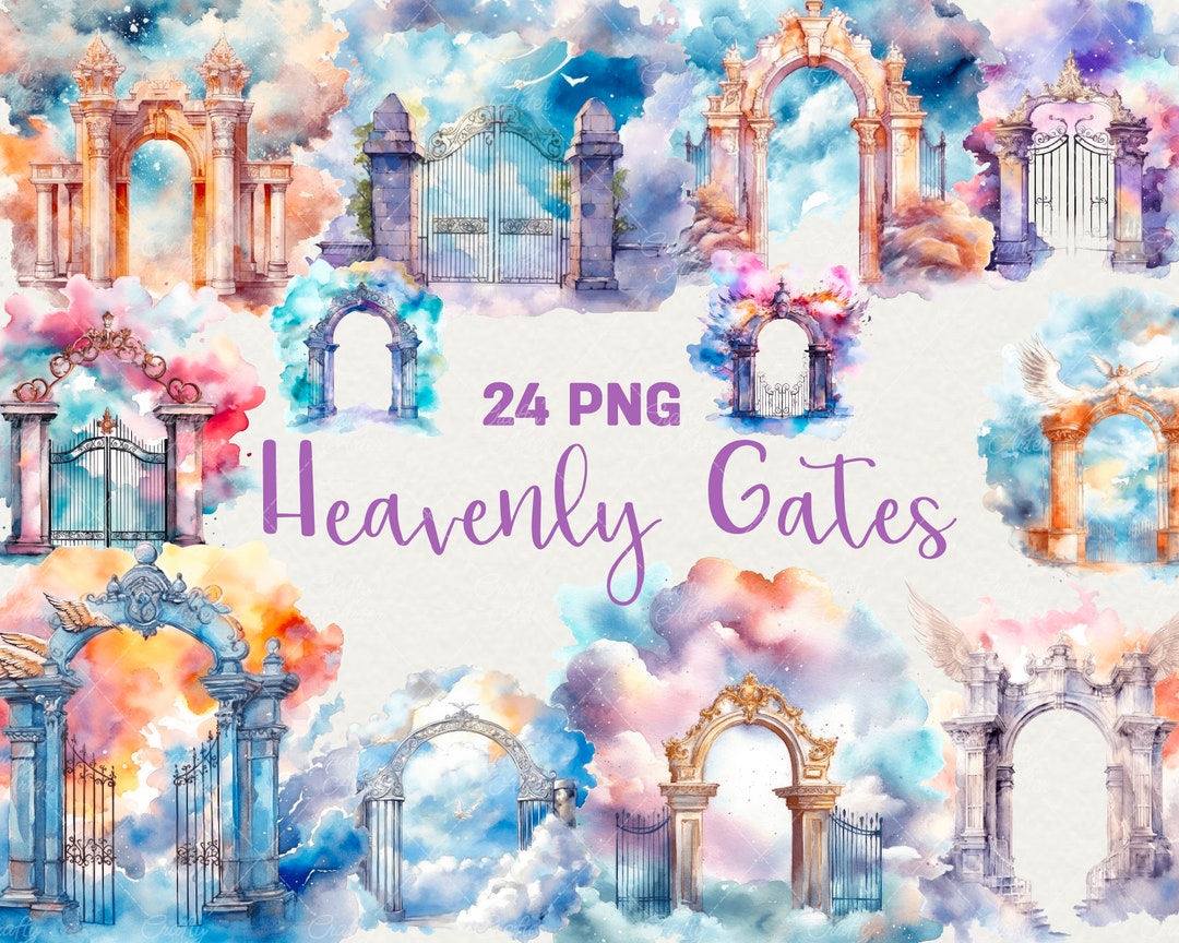 Watercolor Heavenly Gates Clipart, Fantasy Heavenly Clipart, Watercolor ...