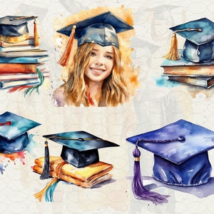 Watercolor Graduation Clipart: Student & University Illustrations (32 ...