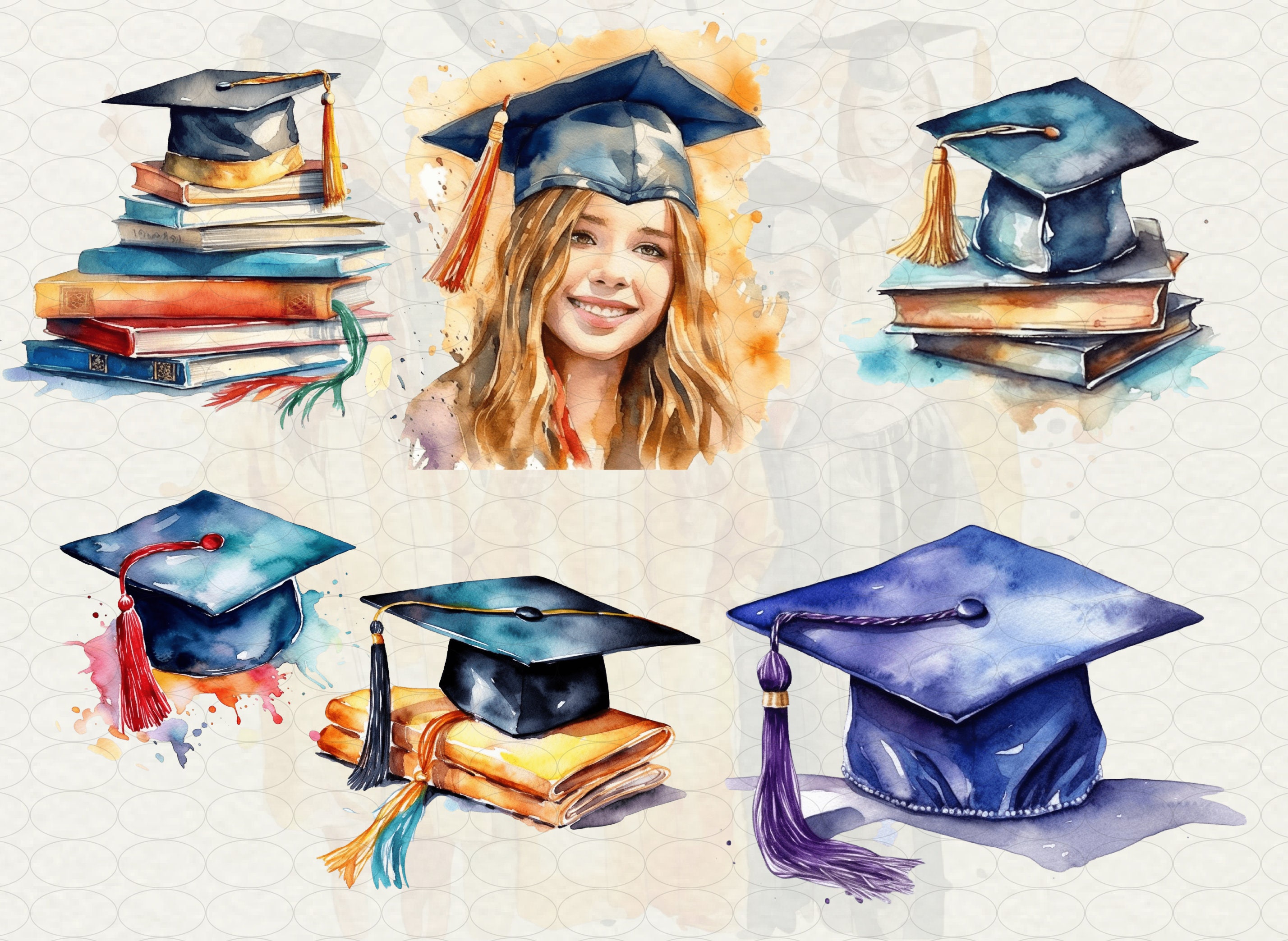 Watercolor Graduation Clipart: Student & University Illustrations (32 ...