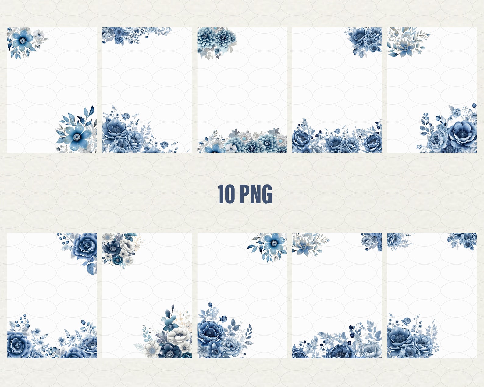Blue Flowers Overlays for Invitations Planners 10 Blue and - Etsy