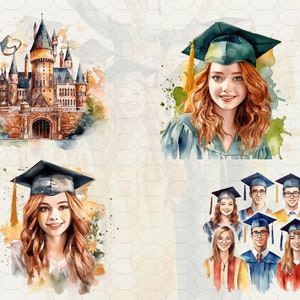Watercolor Graduation Clipart: Student & University Illustrations (32 ...