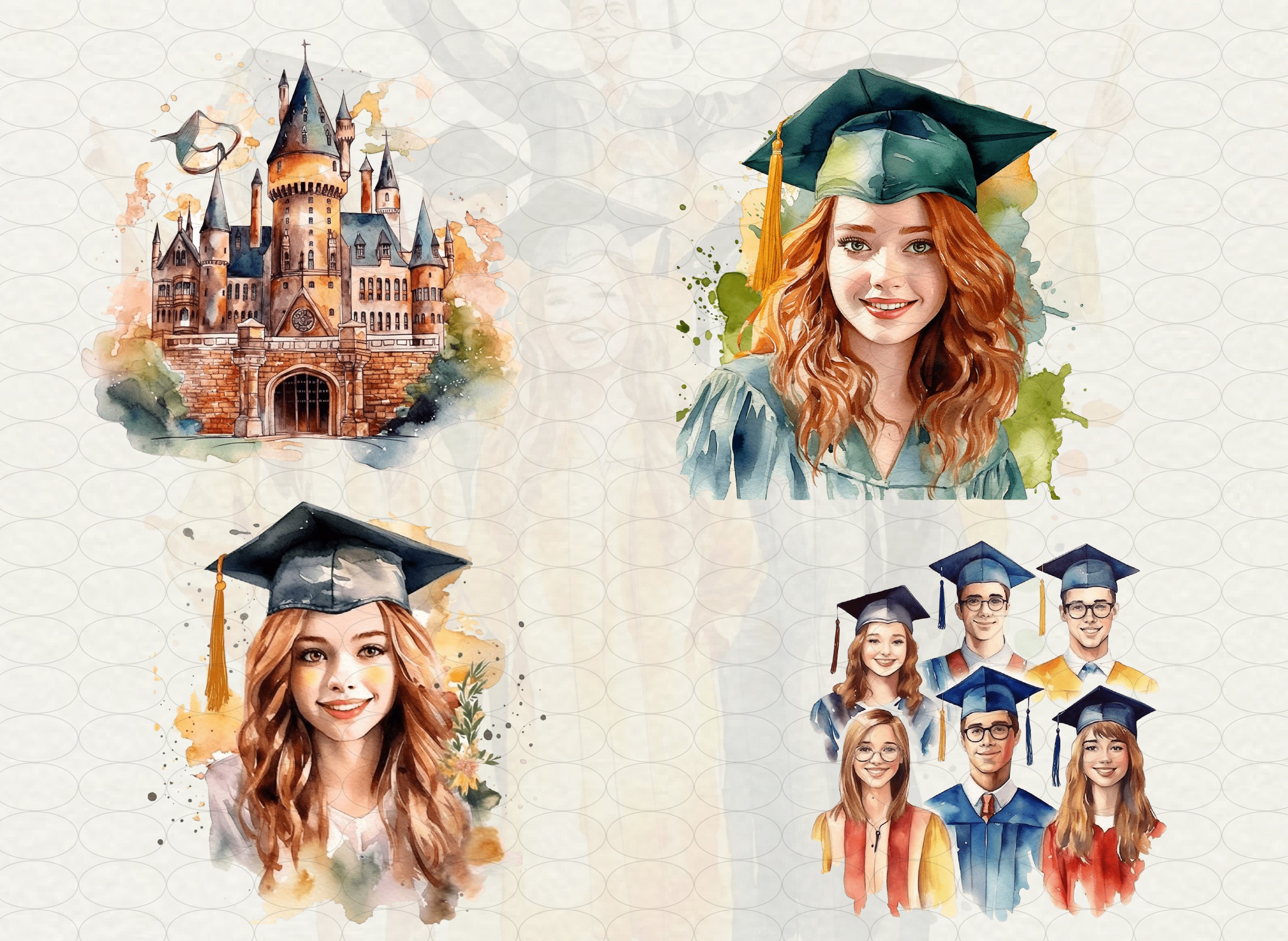 Watercolor Graduation Clipart: Student & University Illustrations (32 ...