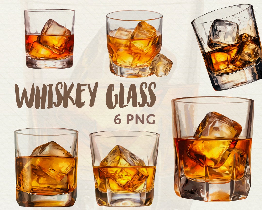 Watercolor Whiskey Glass Clipart: Bourbon Cocktail PNG Set (digital ...