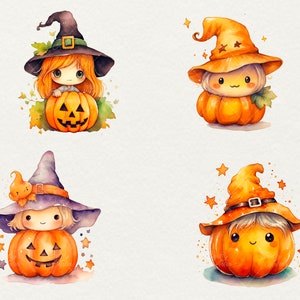 Watercolor Witch Pumpkin Clipart, Watercolor Cute Magic Halloween ...