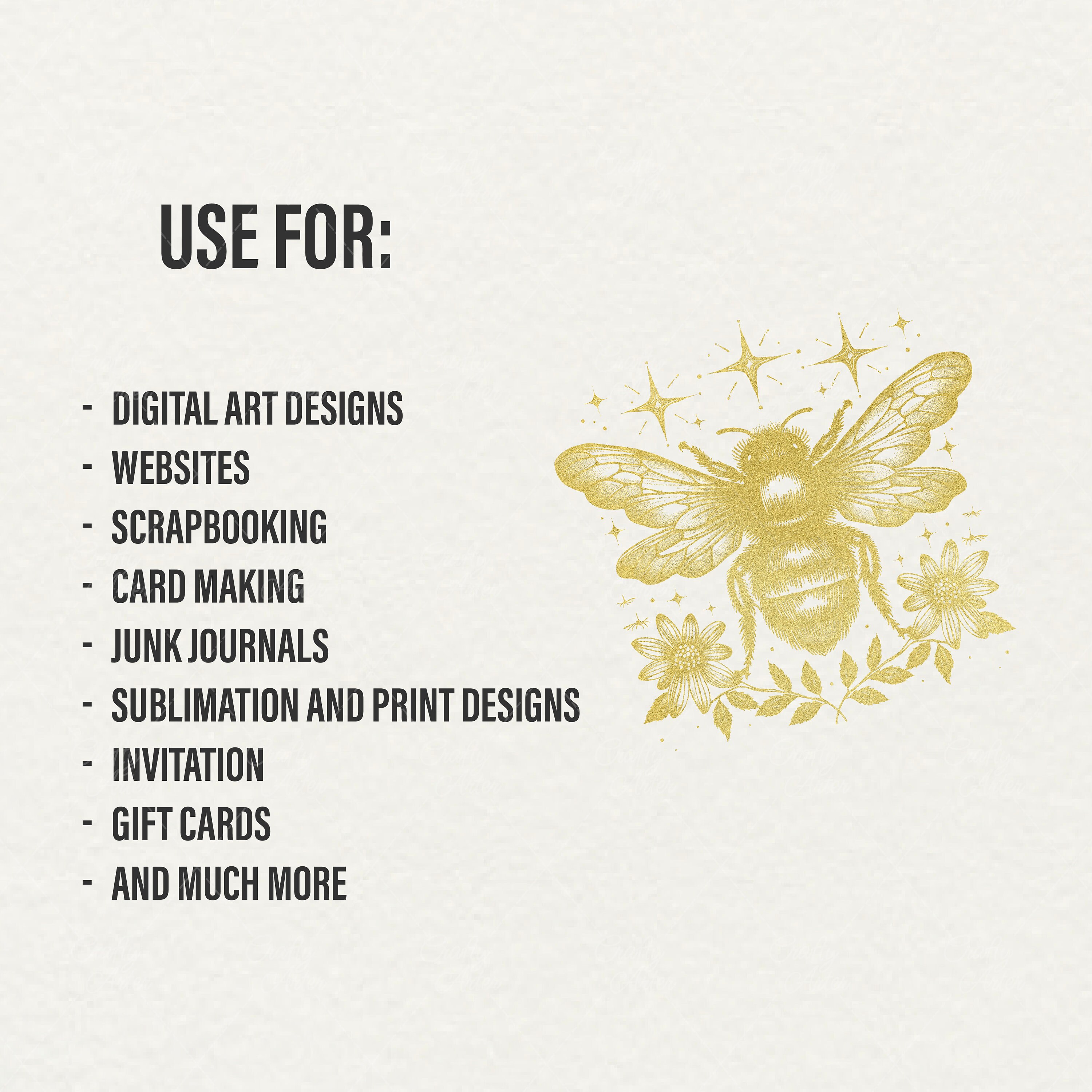 Floral Gold Bee Line Art Clipart: 22 PNG Designs (digital Download) - Etsy