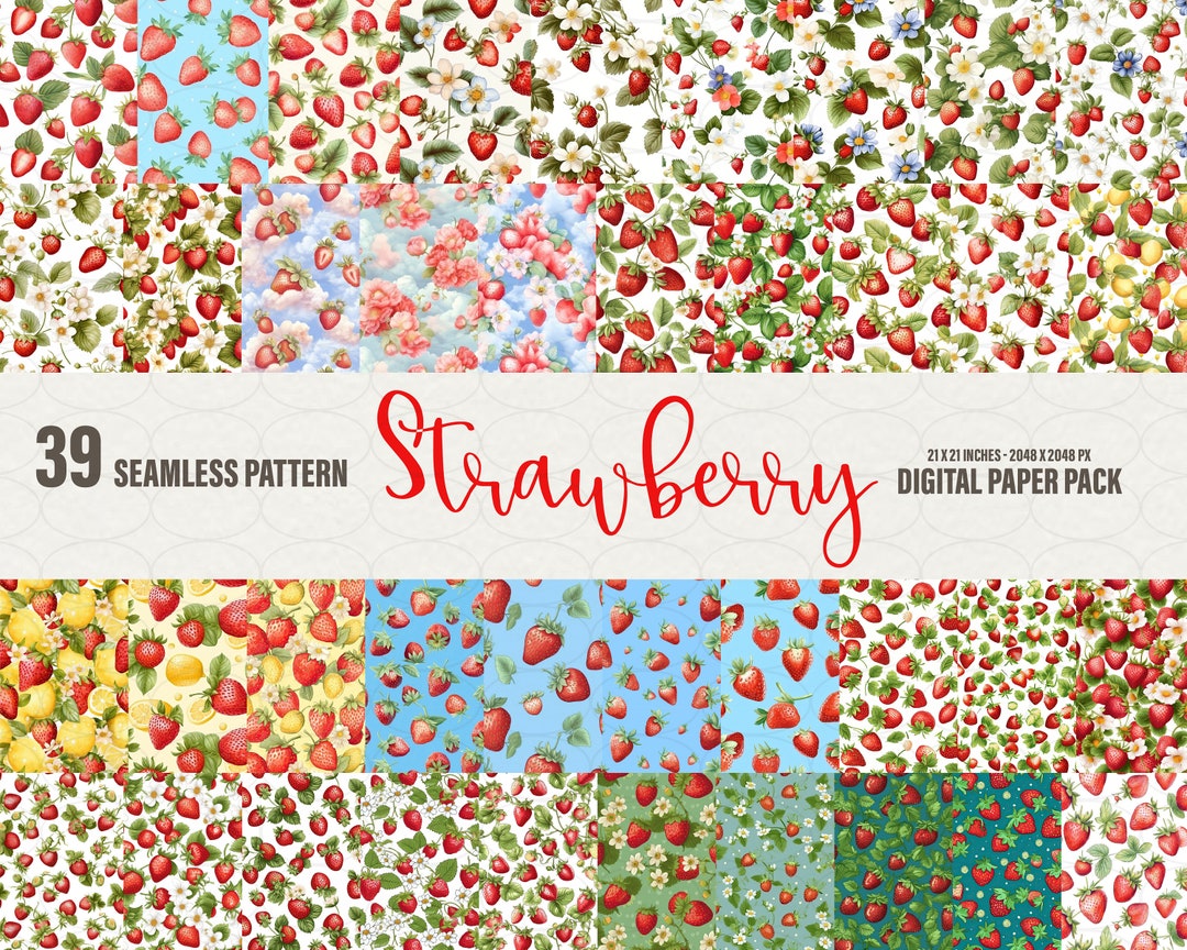 Strawberry Digital Paper: 39 Seamless Patterns (commercial Use) - Etsy