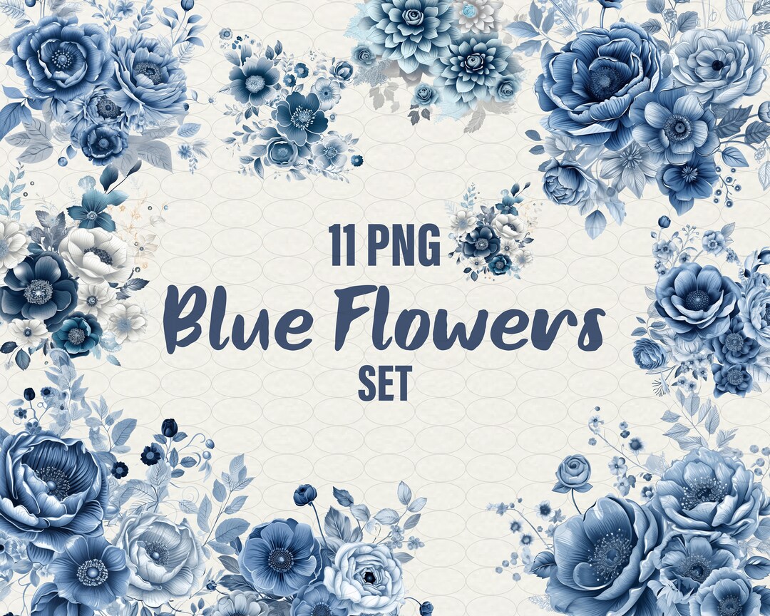 Blue and Silver Flowers Clipart, Planners, 11 PNG Blue and Silver ...