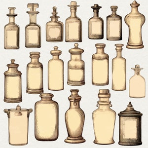 Vintage Bottles and Jars Clipart, 36 Png + 36 Png Apothecary Jar ...