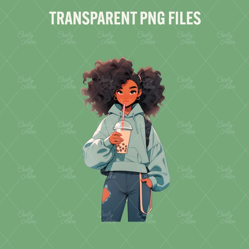 Black School Girls Clipart: Afro Teen Fashion (22 PNG, Commercial Use ...