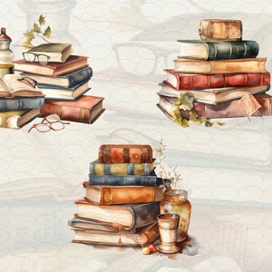 Vintage Books Clipart, School Book Clipart, 20 Png Watercolor Old Books ...