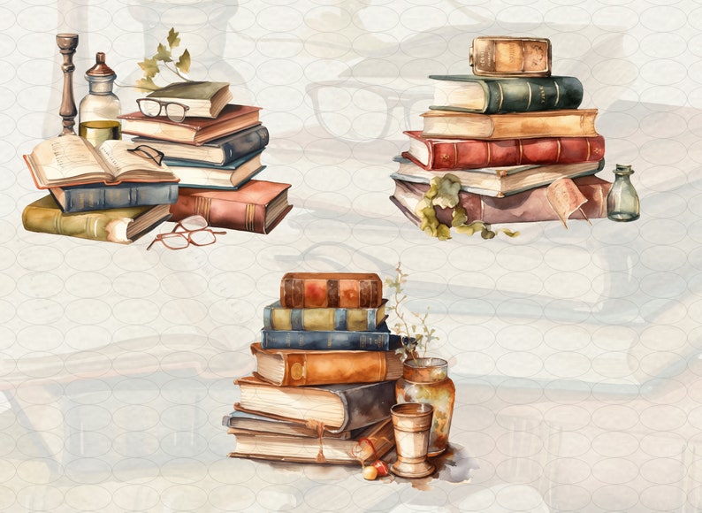 Vintage Books Clipart School Book Clipart 20 Png Watercolor - Etsy