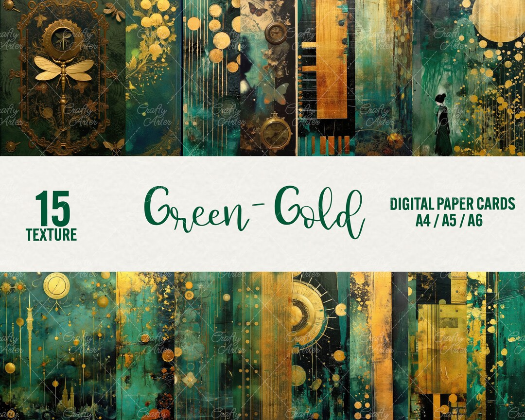 Green and Gold Digital Paper, 15 Green and Gold Texture Backgrounds ...