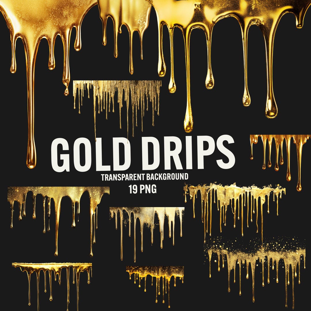 Gold Drip Clipart: Metallic Photo Overlays, Scrapbook PNG (digital ...