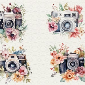 Floral Vintage Cameras Clipart, Spring Flowers Clipart, 20 Png ...