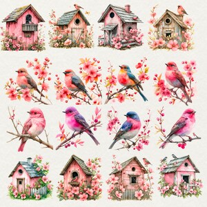 Birdhouse Spring Clipart, 36 PNG Watercolor Birdhouses, Birdie Graphics ...