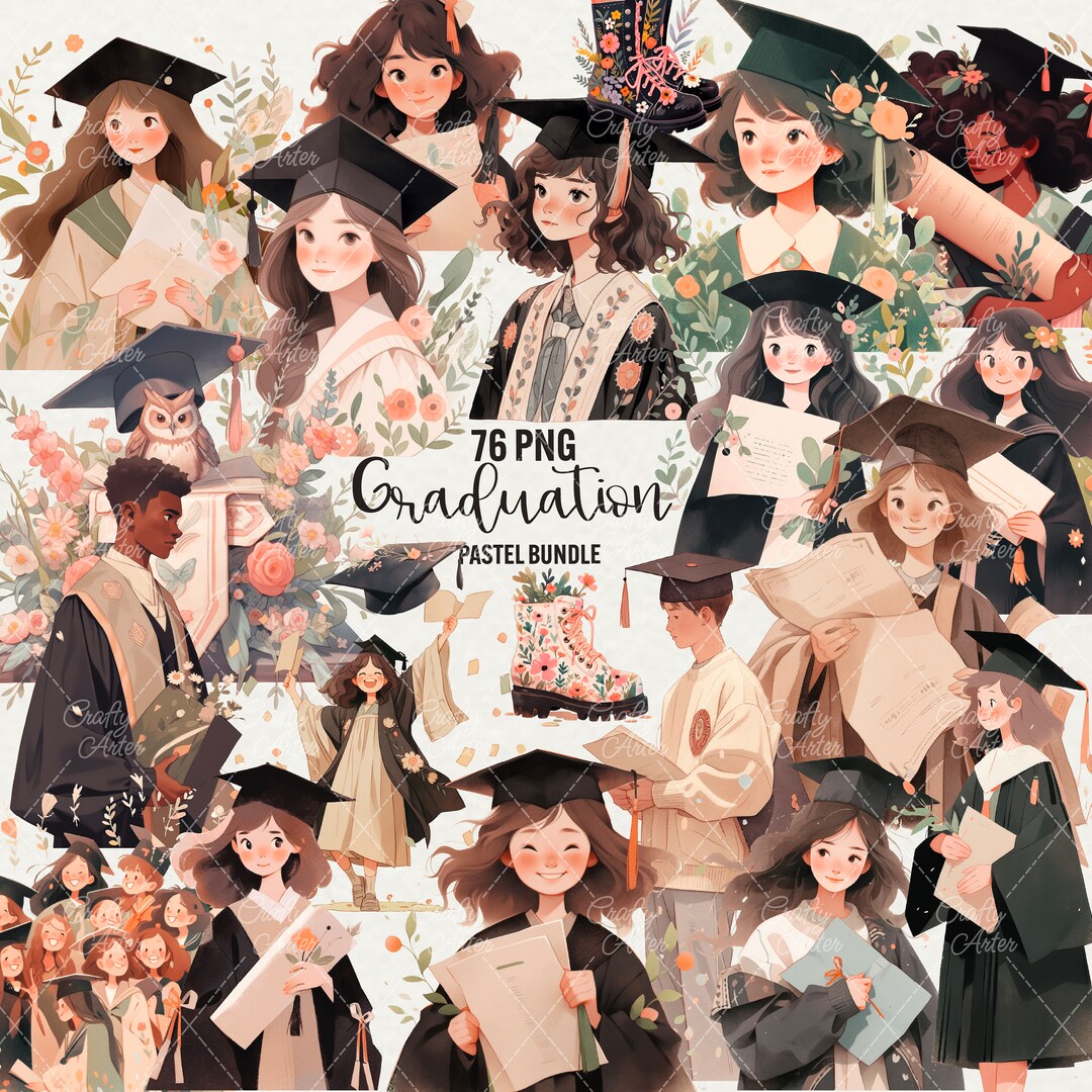 Graduation Pastel Clipart Bundle, 76 Png Graduation Clipart, Graduation ...