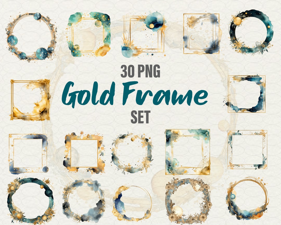 Watercolor Gold Frames Clipart: Celestial Circle & Square (PNG) - Etsy