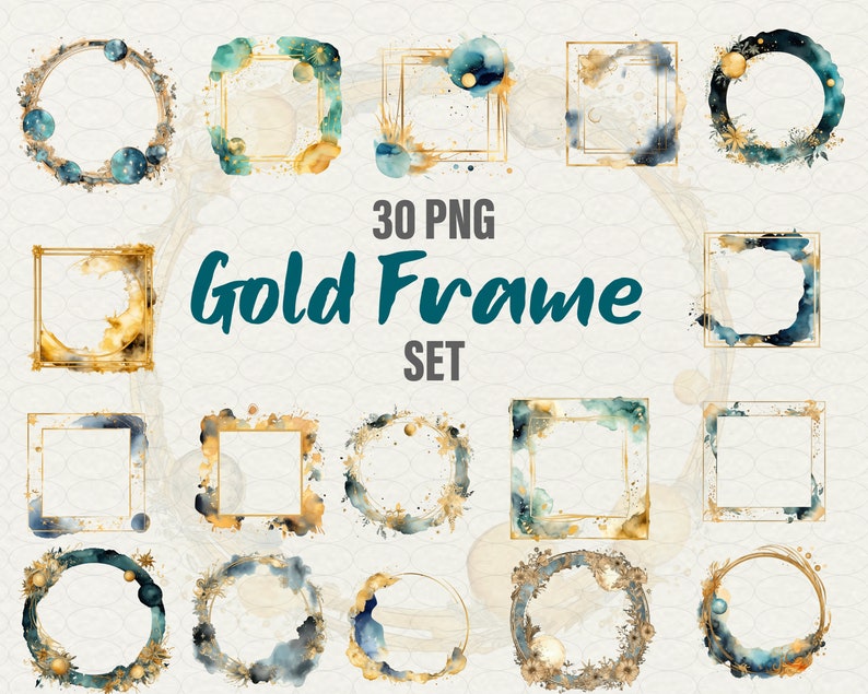 Watercolor Gold Frames Clipart Set Gold Stars Image Border - Etsy