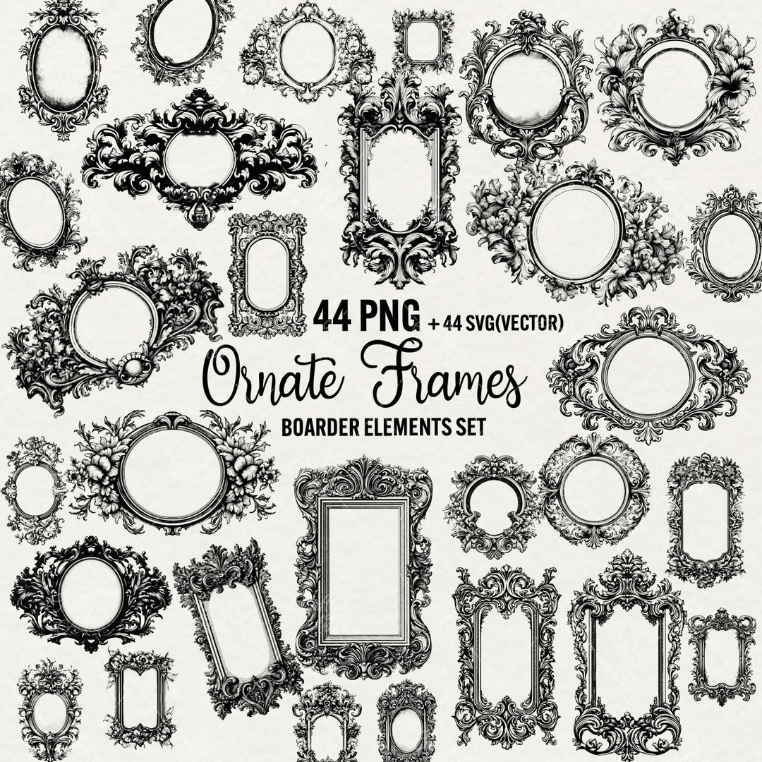 Vintage Frames Clipart Set, Ornate Frame Bundle 44 SVG + Png, Mirror ...