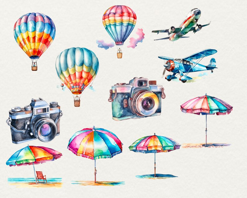 Watercolor Travel Clipart 72 PNG World Travel Travel Summer - Etsy