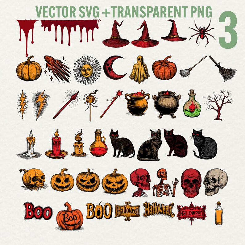 Vintage Halloween Clipart Bundle: Horror SVG, PNG (commercial Use) - Etsy
