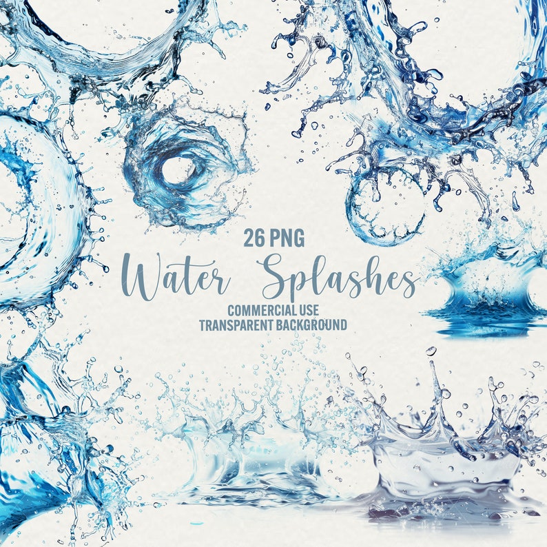 Blaues Wasser Spritzen Clipart: 26 PNG Overlays (Digitaler Download ...