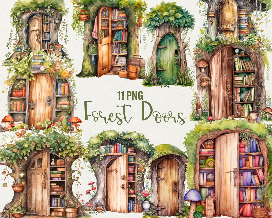 Watercolor Forest Doors Clipart: Fantasy Garden Illustrations (11 PNG ...