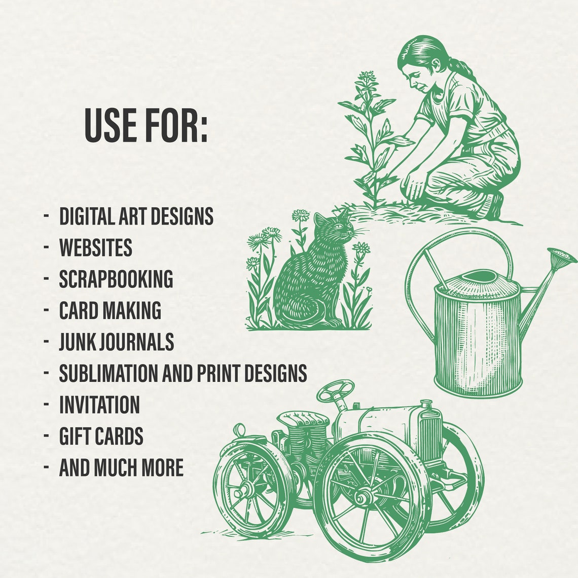 Vintage Garden Clipart Set: Tools, Plants, Scenes (73 PNG + 73 SVG ...