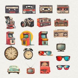 Retro Technology Clipart Bundle: 93 Vintage PNG Illustrations ...