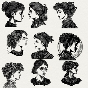 Victorian Woman Portrait Clipart: Elegant Lady Graphics (PNG, SVG) - Etsy