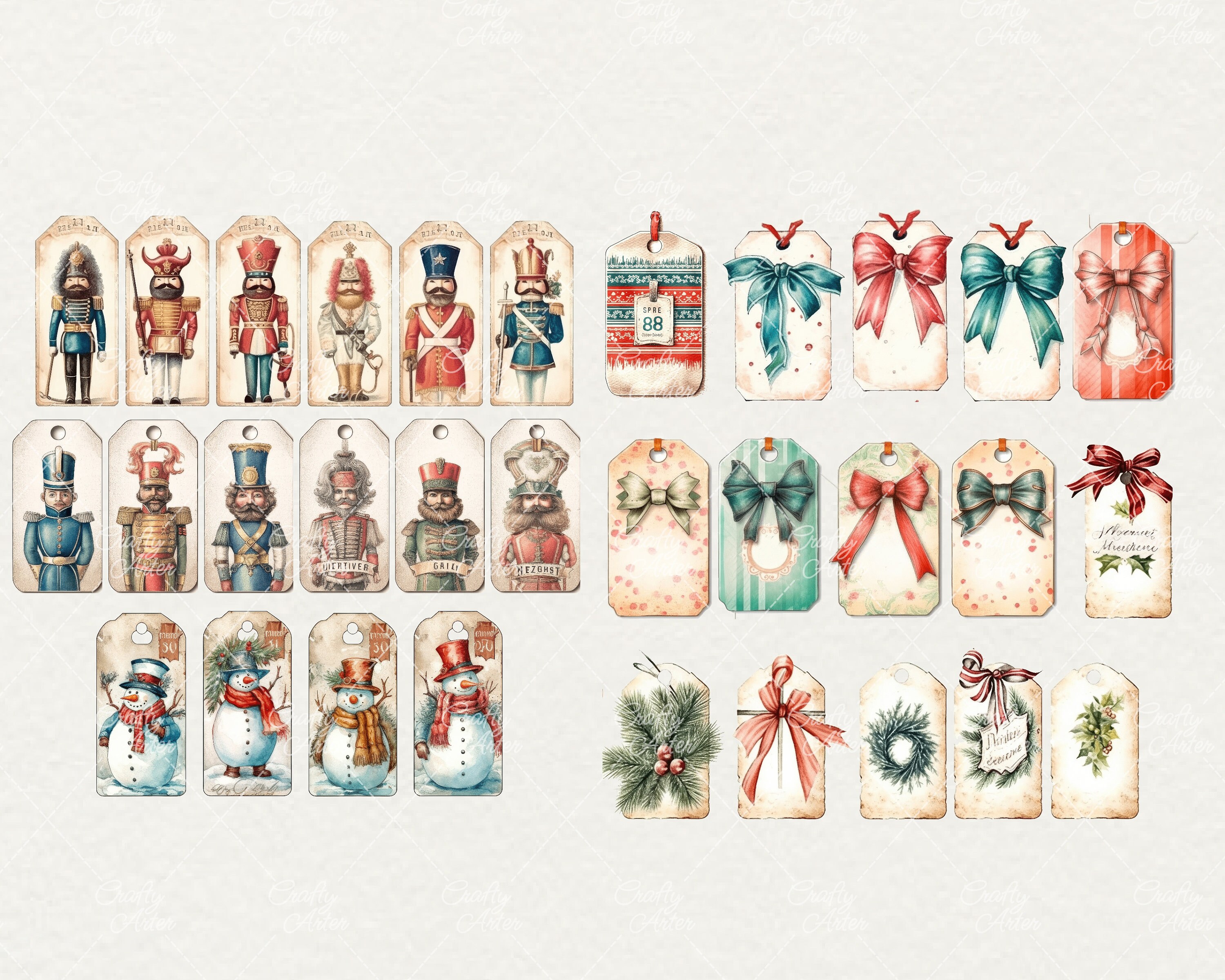 Vintage Christmas Tags Clipart Bundle: Printable Santa Gift Tags (PNG ...