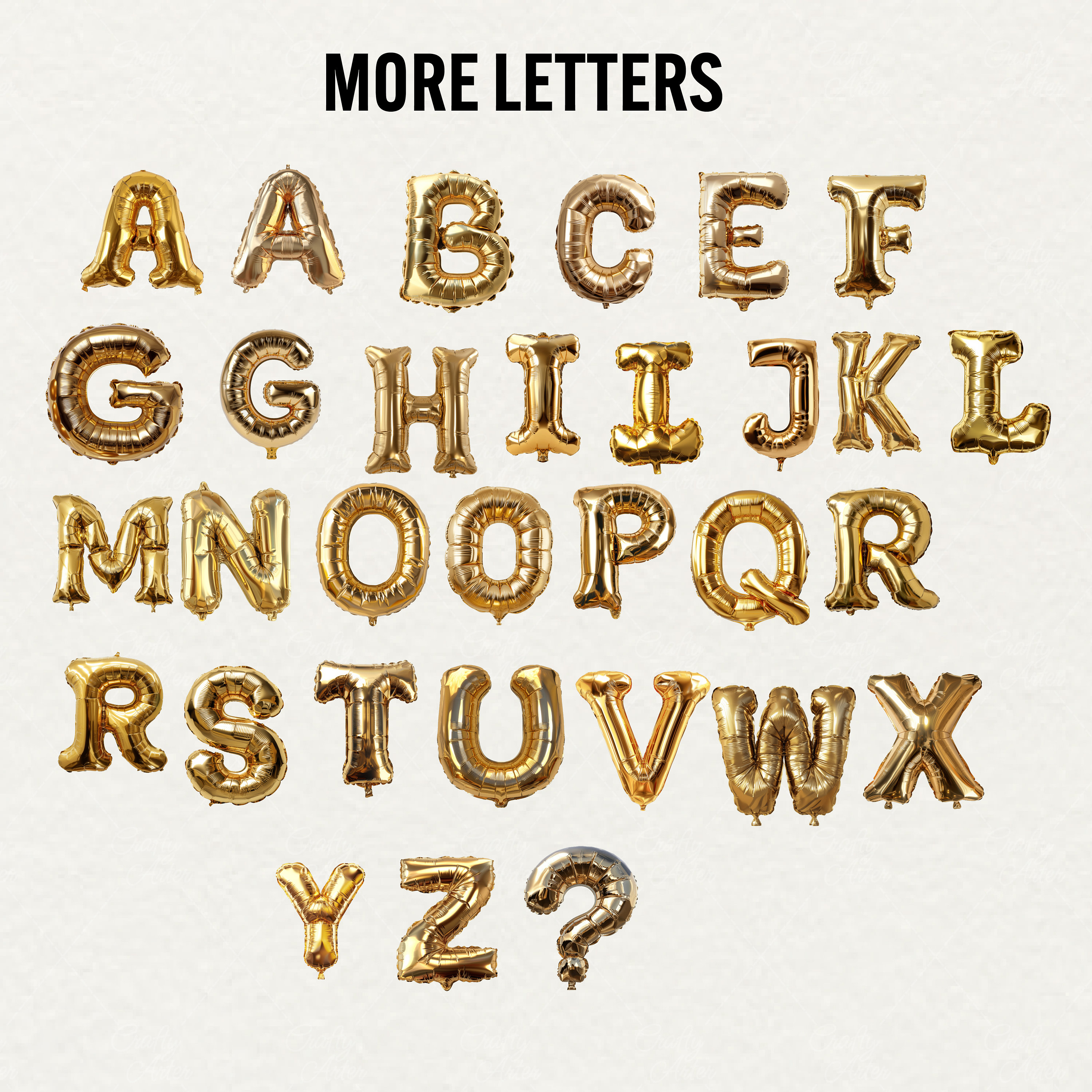 Gold Foil Balloon Alphabet Clipart: 55 PNG Letters (digital Download ...