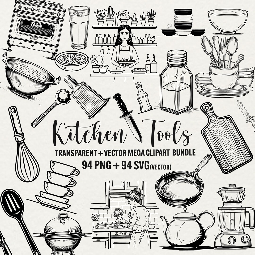 Kitchen Tools Clipart Bundle: 94 SVG + 94 PNG (commercial Use) - Etsy