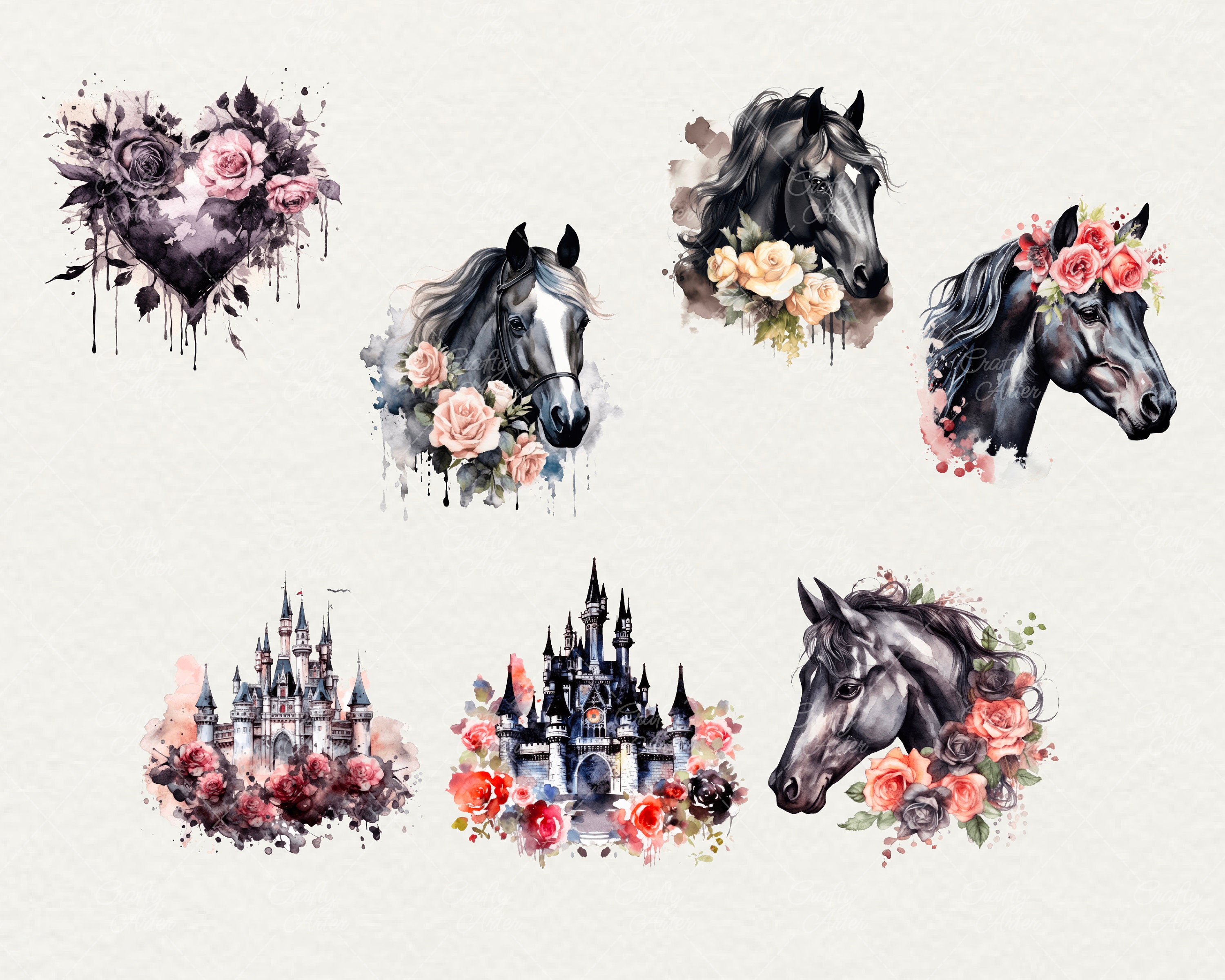 Watercolor Gothic Roses Clipart Dark Garden Fantasy - Etsy