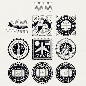 Travel Stamps Svg, 28 PNG + 28 SVG Stamp Clipart, Passport Stamps ...