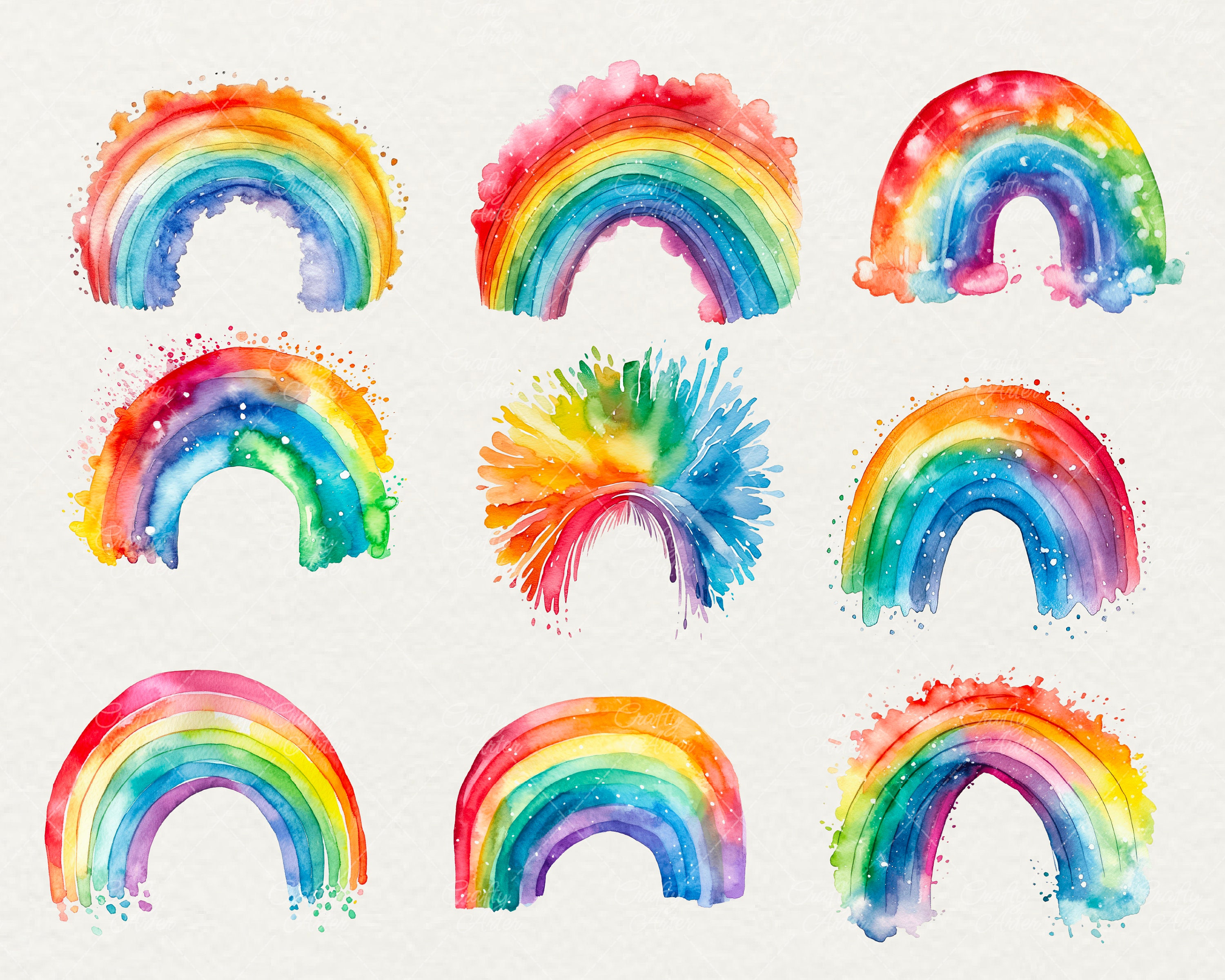 Watercolor Rainbow Clipart: 18 PNG Graphics (commercial Use) - Etsy