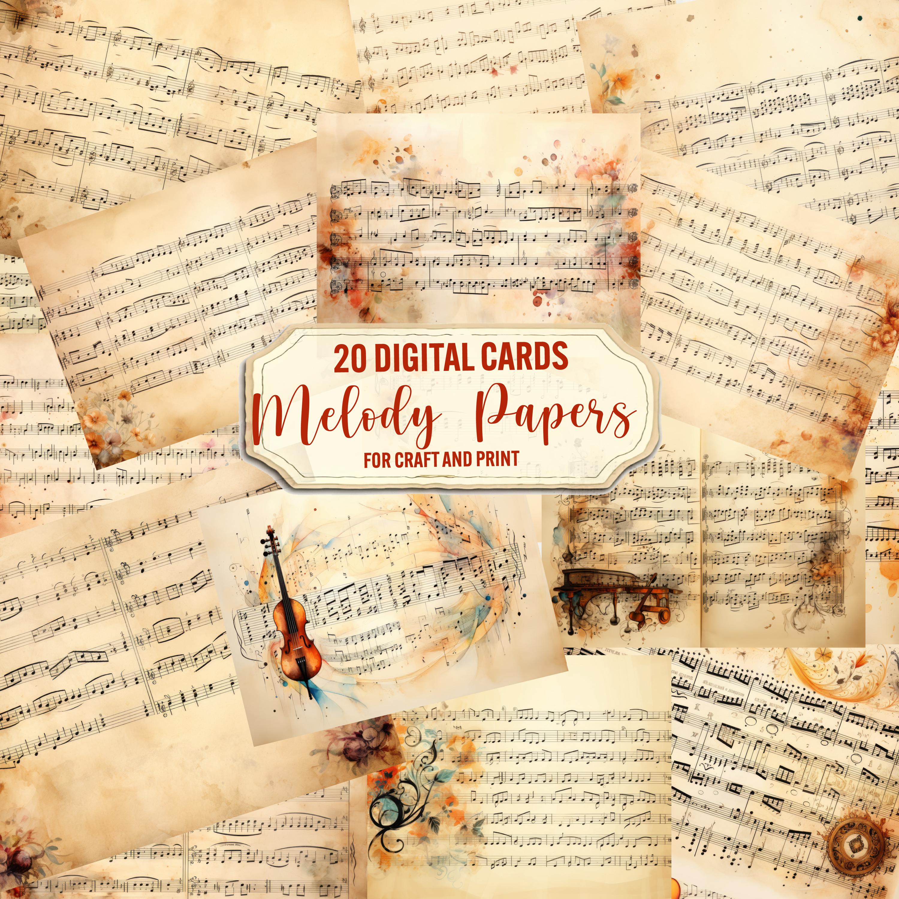 Vintage Sheet Music Digital Paper: 20 Printable Melody Backgrounds ...