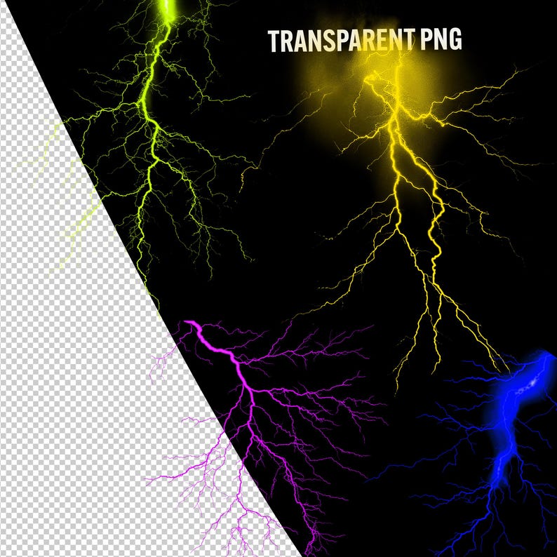 Neon Lightning Clipart Overlays: 28 PNG Photo Effects (commercial Use ...