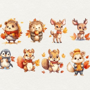 Watercolor Autumn Animals Clipart: 38 PNG Fall Illustrations ...
