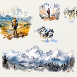 Watercolor Alaska Clipart: 37 PNG Landscape Illustrations (commercial ...