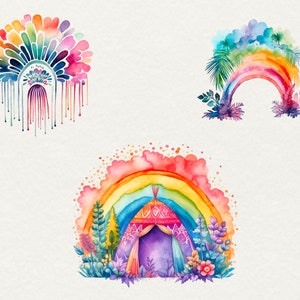 Watercolor Rainbow Clipart, Boho Rainbow Clip Art, Boho Rainbows 16 PNG ...