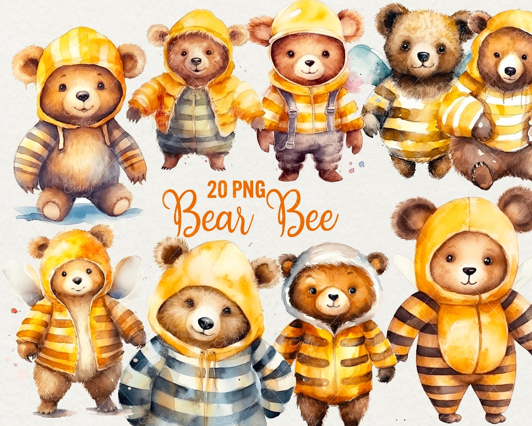 Watercolor Bee Teddy Clipart, 20 PNG Beautiful Teddy Bear Clipart ...
